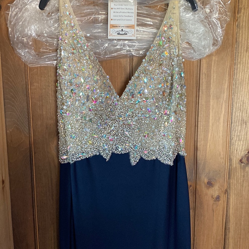 Gem / Crystal Beaded Top Navy Blue Prom / Wedding Dre… - Gem